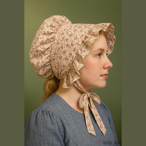 Vintage | Accessories | Vintage Handmade Floral Bonnet With Ruffle Trim ...